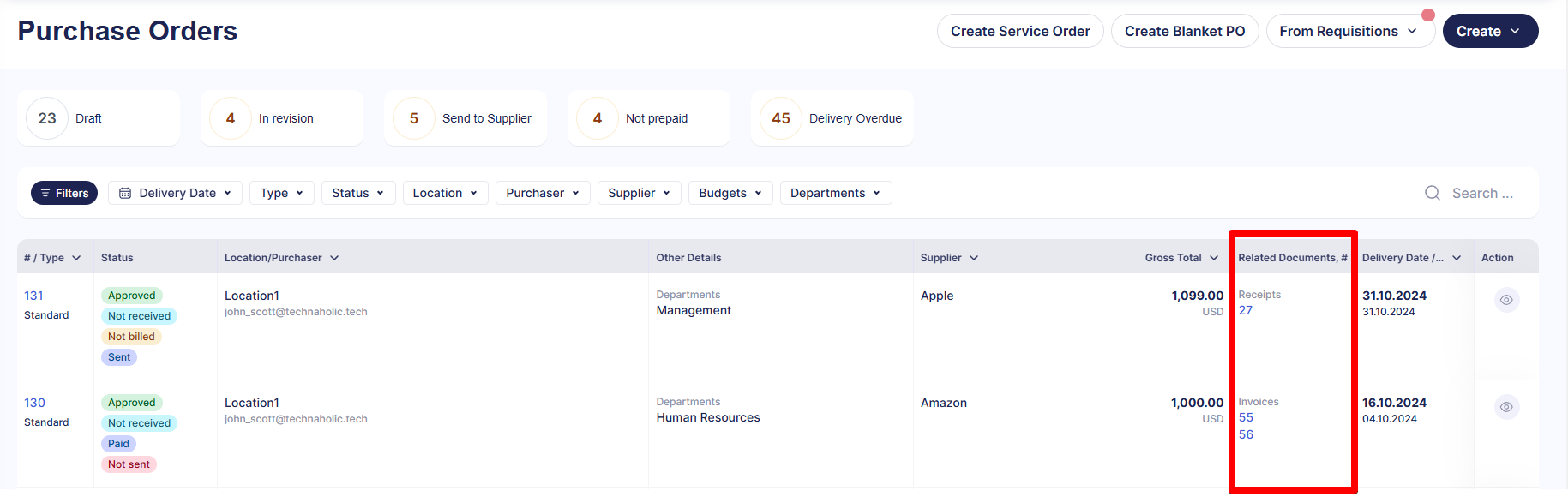 How to Create a Receipt and Track Item Delivery
